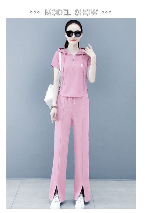 2pcs Women Casual Clothing Hoodie Individual Set Wear Lady Short Sleeve Top And Loose Long Pants