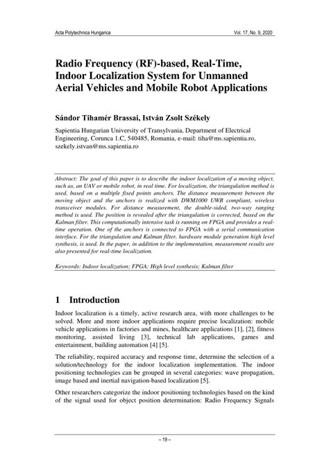 Pdf Radio Frequency Rf Based Real Time Indoor Localization System For Unmanned Aerial