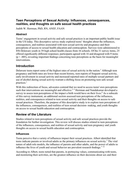 PDF Teen Perceptions Of Sexual Activity Influences Consequences Realities And Thoughts On
