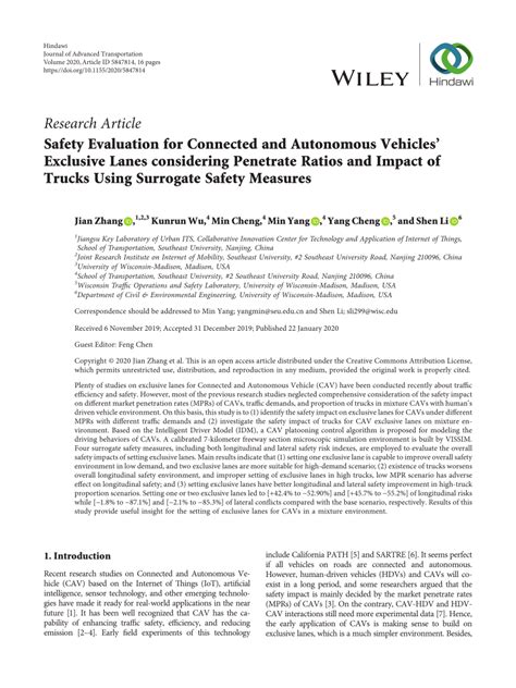 Pdf Safety Evaluation For Connected And Autonomous Vehicles Exclusive Lanes Considering