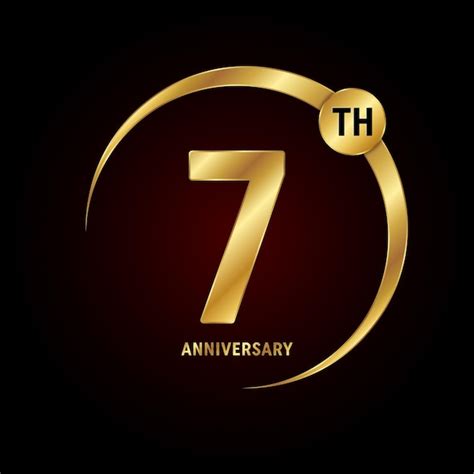 골든 텍스트와 링 로고 벡터 템플릿 일러스트레이션이 포함된 7주년 로고 디자인 프리미엄 벡터
