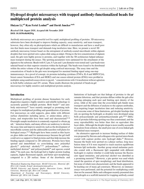 Pdf Hydrogel Droplet Microarrays With Trapped Antibody Functionalized Beads For Multiplexed