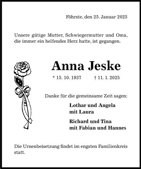 Traueranzeigen Von Anna Jeske Trauerportal Hildesheimer Allgemeine Zeitung