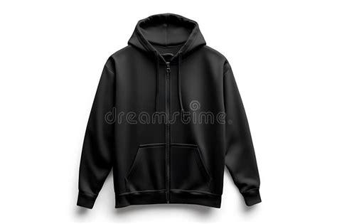 Black Zip Up Hoodie Mockup Front View Casual Wear Apparel Design Template Stock Illustration