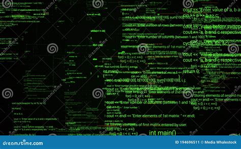 Abstract Computer Monitor With Moving Symbols Animation Green Linux