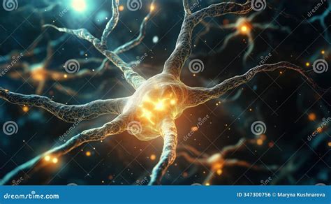 Complex Neuron Network. Detailed View of Nerve Cell. Brain Cells Activity. Medical Science ...