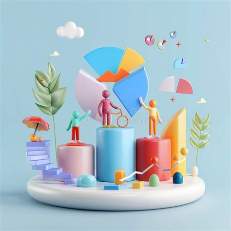 3d Render Icon Scatter Plot With Cute Creatures Interacting On A Solid