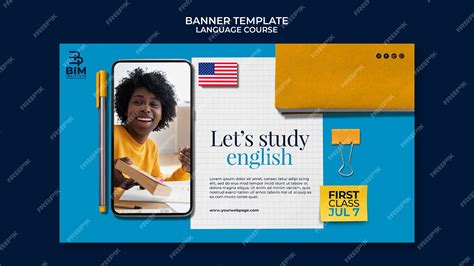 Free Psd Language Courses Horizontal Banner Template With School Supplies