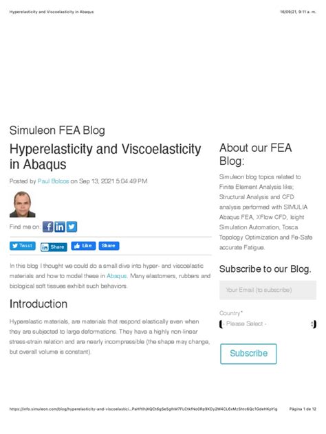 Hyperelasticity And Viscoelasticity In Abaqus Pdf Viscoelasticity Elasticity Physics