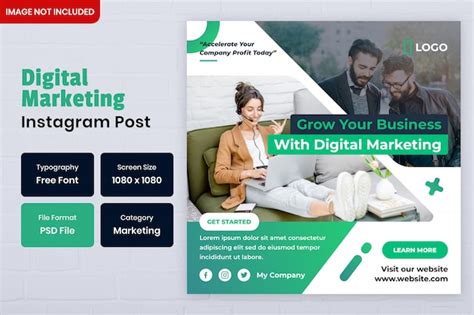 소셜 미디어 포스트를위한 디지털 마케팅을위한 사각형 템플릿 프리미엄 Psd 파일
