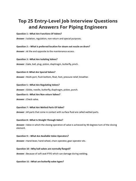 Top 25 Entry Level Job Interview Questions And Answers For Piping
