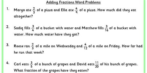 Adding Fractions Word Problems Classroom Secrets Classroom Secrets