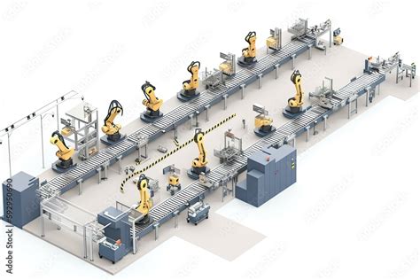 Robotic Assembly Line With Multiple Stages Of Production From Raw