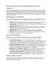 The Role Of Lipids In Cellular Signaling And Membrane Structure Course Hero