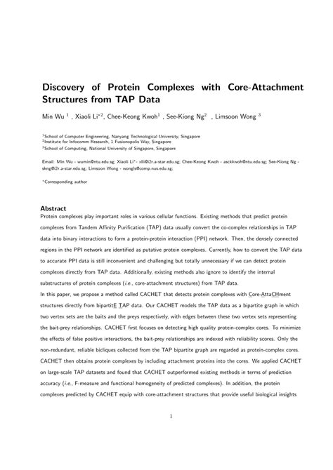 Pdf Discovery Of Protein Complexes With Core Attachment Structures From Tap Data