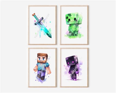 Watercolor Minecraft Posters Digital Print Printable Poster Minecraft