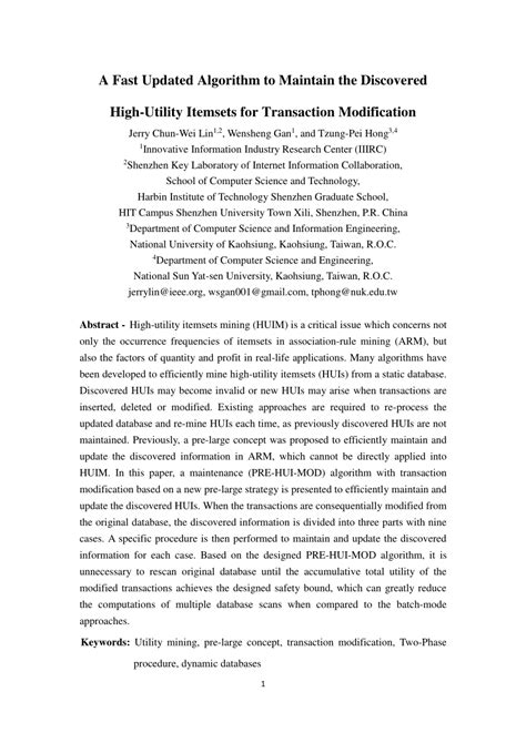 Pdf A Fast Updated Algorithm To Maintain The Discovered High Utility