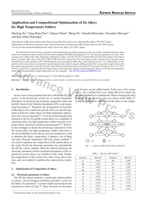 Pdf Application And Compositional Optimization Of Zn Alloys For High