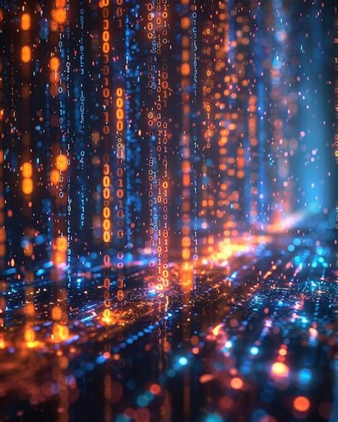digital rain of binary code falling against a wallpaper premium ai
