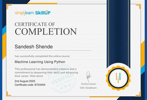 Completed Machine Learning Using Python Course From Simplilearn Skillup