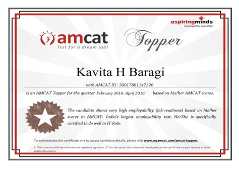 Amcat Topper Certificate
