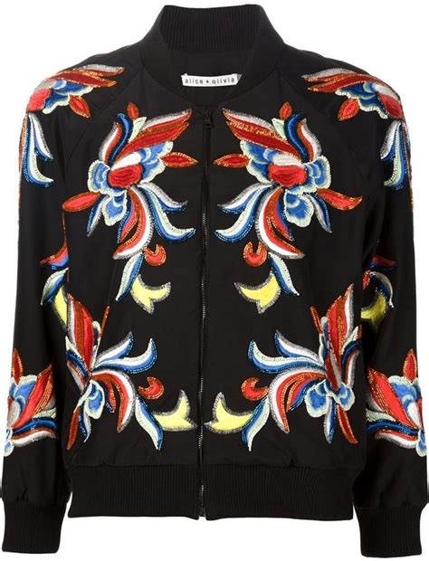 Blouson Aviateur Brodé Noir Alice Olivia €715