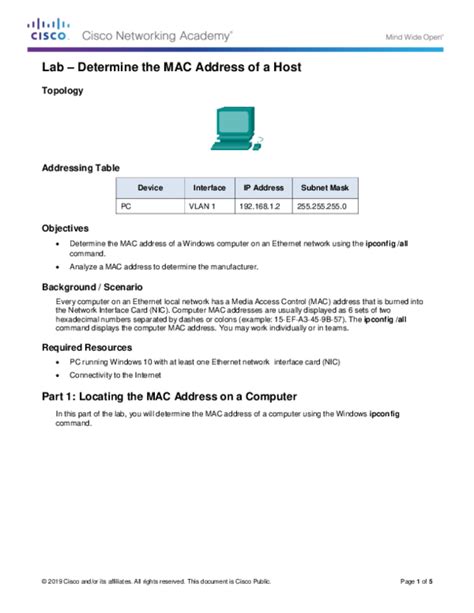 doc lab determine the mac address of a host