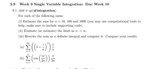 solved 9 1 ﻿add it up integration for each of the following