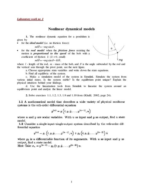 Nonlinear Dynamical Models 1 The Nonlinear Dynamic Equation For A