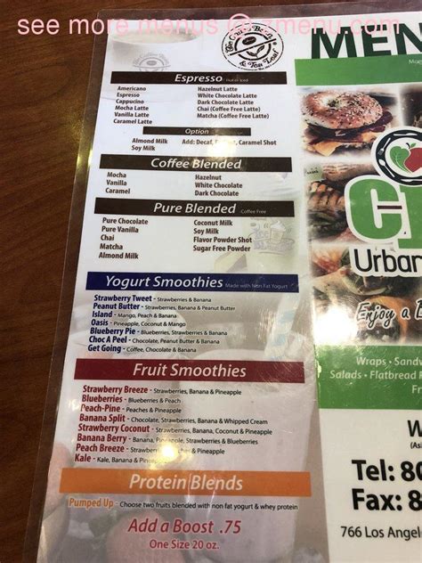 Menu At Cjs Urban Cafe Moorpark