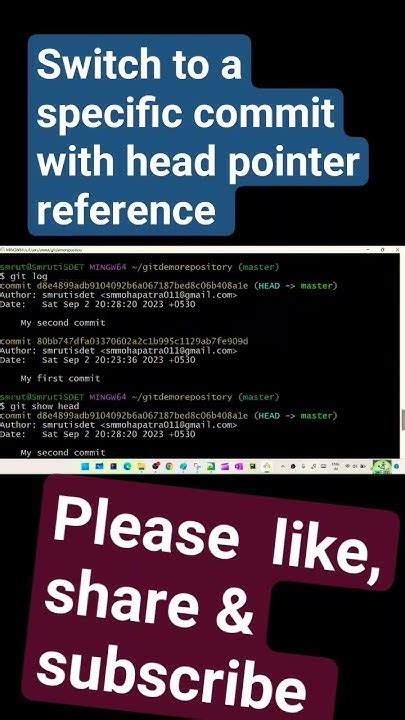 Switch To A Specific Commit With Head Pointer Head~1 Git Shortvideo