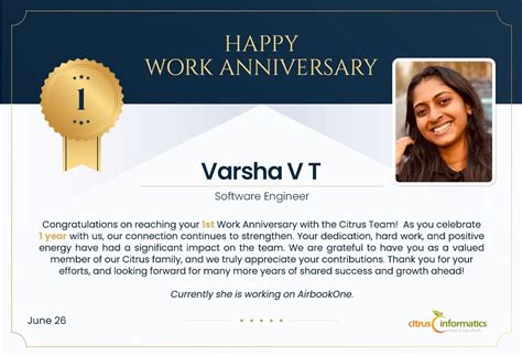 varsha v t on linkedin workanniversary citrusinformatics