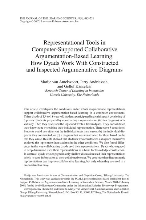 Pdf Representational Tools In Computer Supported Collaborative Argumentation Based Learning