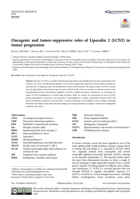 Pdf Oncogenic And Tumor Suppressive Roles Of Lipocalin 2 Lcn2 In Tumor Progression