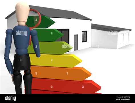 Energy Efficiency Concept With Energy Rating Chart And A House In Background 3d Illustration