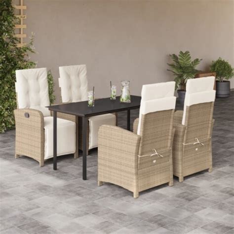 Vidaxl 5 Piece Patio Dining Set With Cushions Beige Poly Rattan 551