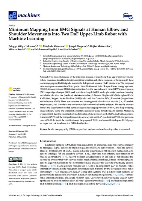 Pdf Minimum Mapping From Emg Signals At Human Elbow And Shoulder