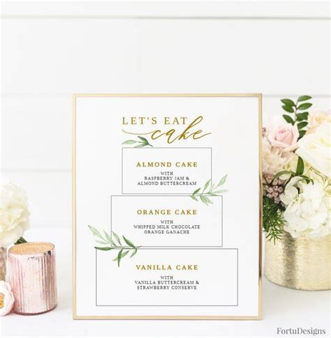 Wedding Cake Sign Gold Wedding Sign Greenery Wedding Signs Cake Table