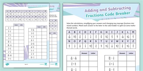 👉 Adding And Subtracting Fractions Code Breaker Twinkl Yr 5