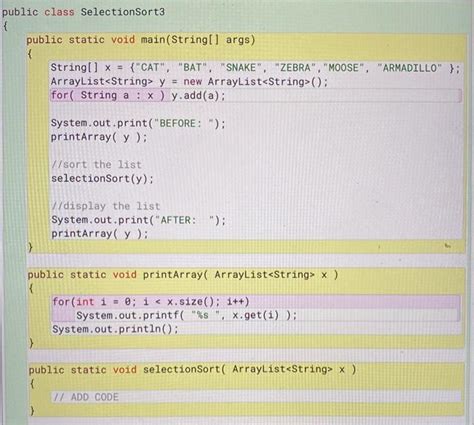 Solved public class SelectionSort3 { public static void | Chegg.com
