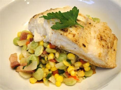 Pan Fried Halibut Recipe With Succotash And Bacon