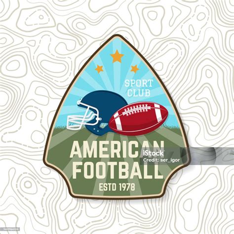 미식 축구 또는 럭비 클럽 자수 패치 벡터 셔츠 아이콘 인쇄 우표 티 패치에 대한 개념 미식 축구 공과 헬멧 실루엣을 사용한 빈티지 타이포그래피 디자인 Rugby