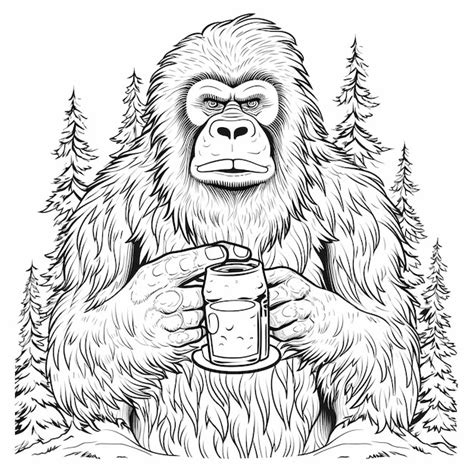 Premium Photo Sasquatch Drinking Beercoloring Book Stylewhite Background