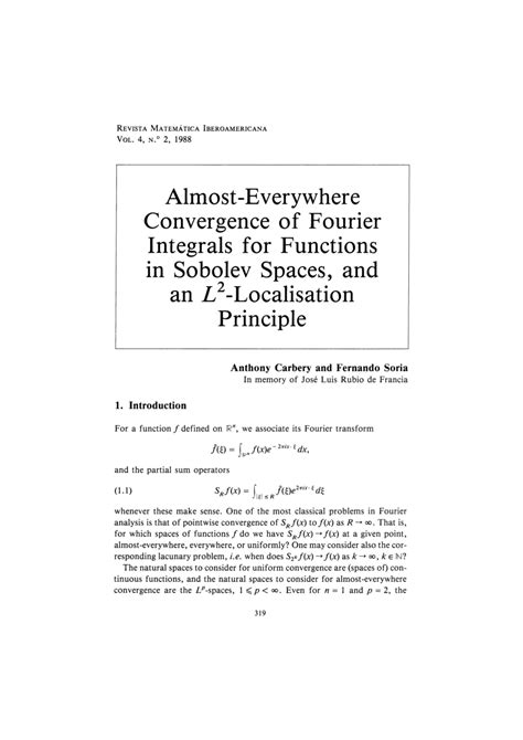 Pdf Almost Everywhere Convergence Of Fourier Integrals For Functions In Sobolev Spaces And An