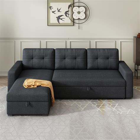 Ball And Cast L Shape Reversible Sectional Sleeper Sofa Bed 4 In 1 Pull