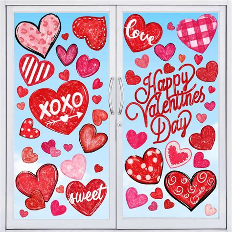 Diydec 6 Sheets Valentines Window Cling Double Sided Pink