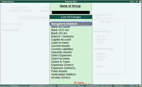 how to create group in tally and how to alter and display