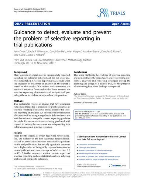 Pdf Guidance To Detect Evaluate And Prevent The Problem Of Selective Reporting In Trial