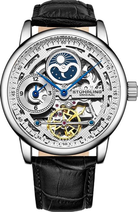 Watches Stuhrling 3917 Automatic Skeleton Watch Dual Time Subdial Am