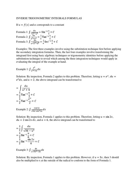 Module 32 Inverse Trigonometric Integrals Pdf Integral